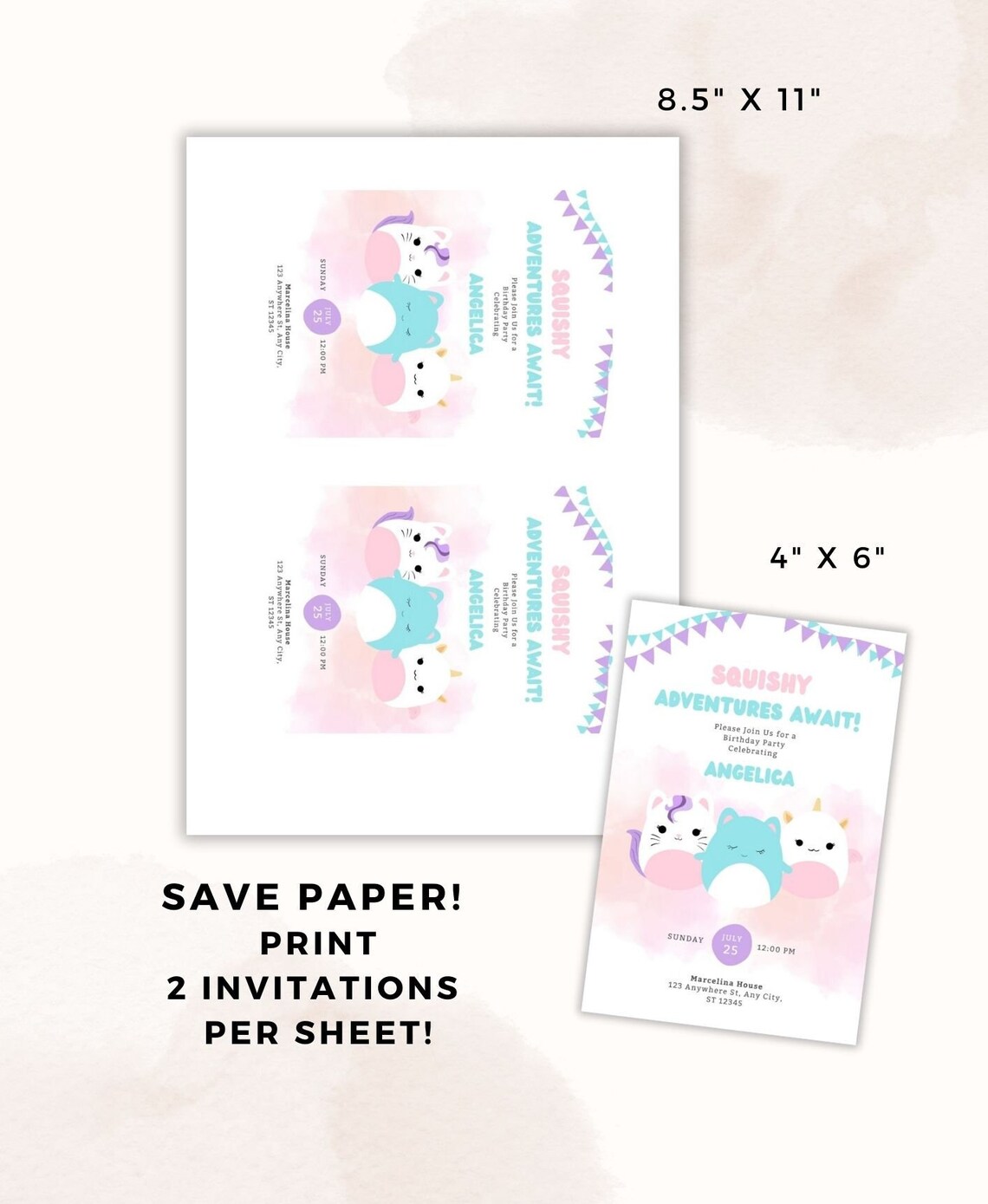 Editable Squishmallow Birthday Invitation Pink Squish on Over Instant ...