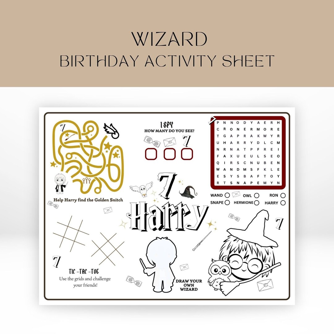 Personalized Wizard Birthday Party Activity Sheet Wizard Party Favor ...