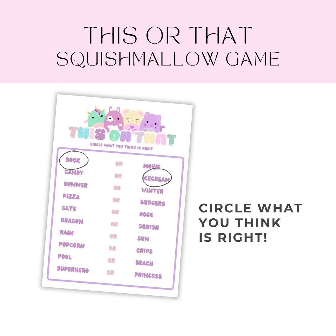 Kids Games Printable Squish Birthday Instant Download Party Games This ...