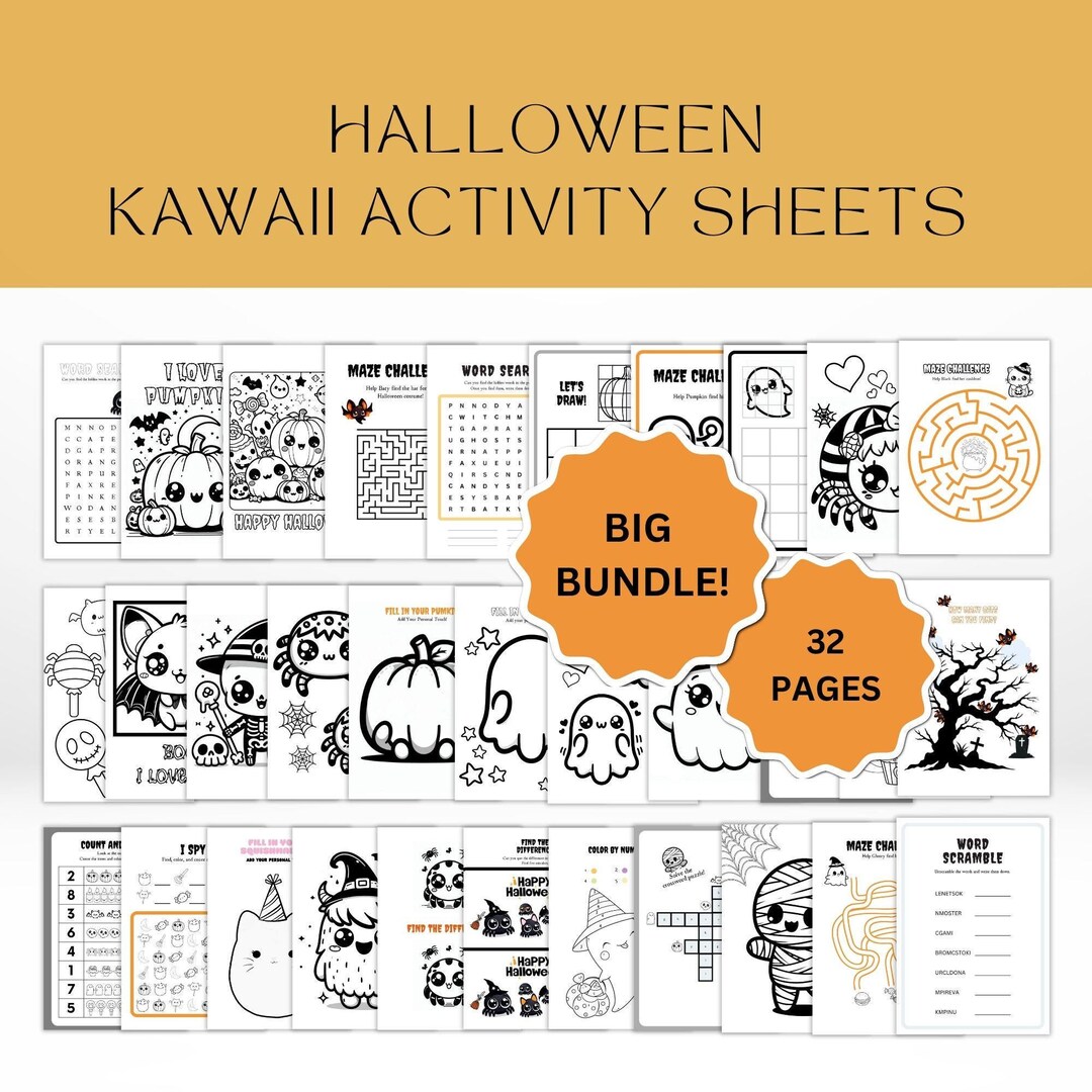 Halloween Kawaii Coloring Pages Activity Book Halloween Coloring Pages ...