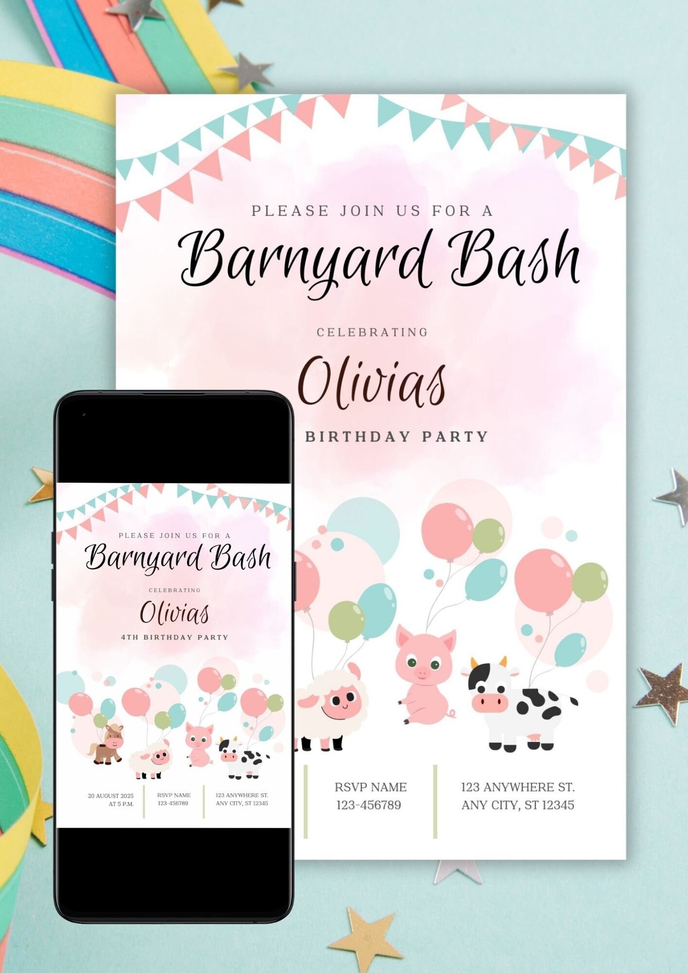 EDITABLE Farm Birthday Invitation Barn Animals Party Invite Template ...