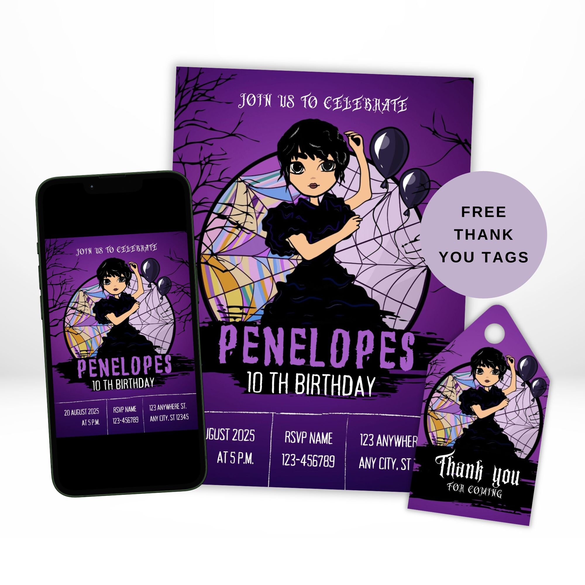 Wednesday Addams Birthday Invitation Template Wednesday Digital ...