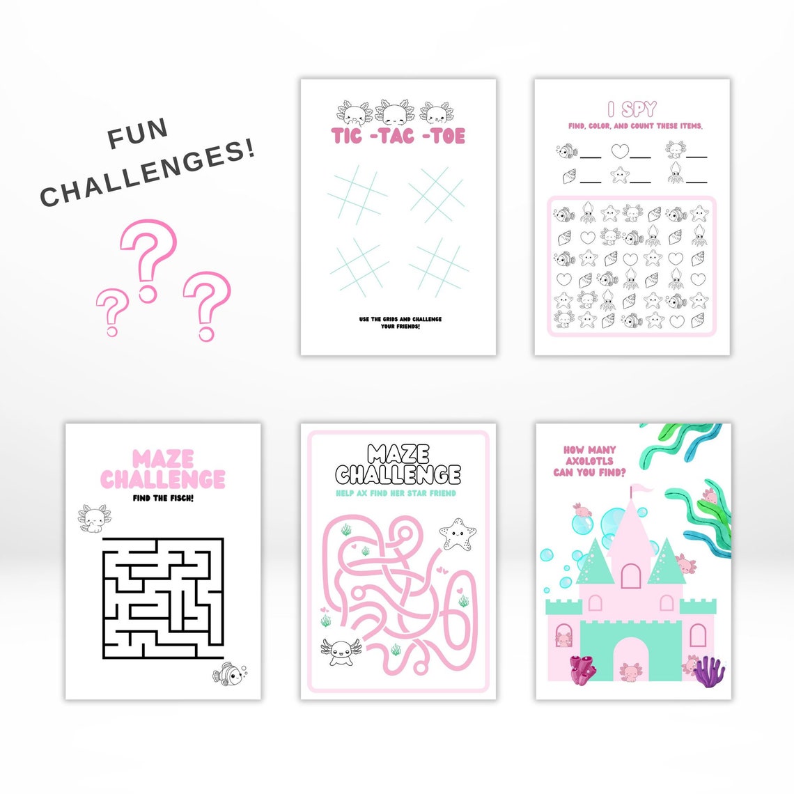 Axolotl Printable Activity and Coloring Sheets Maze Word Search ...
