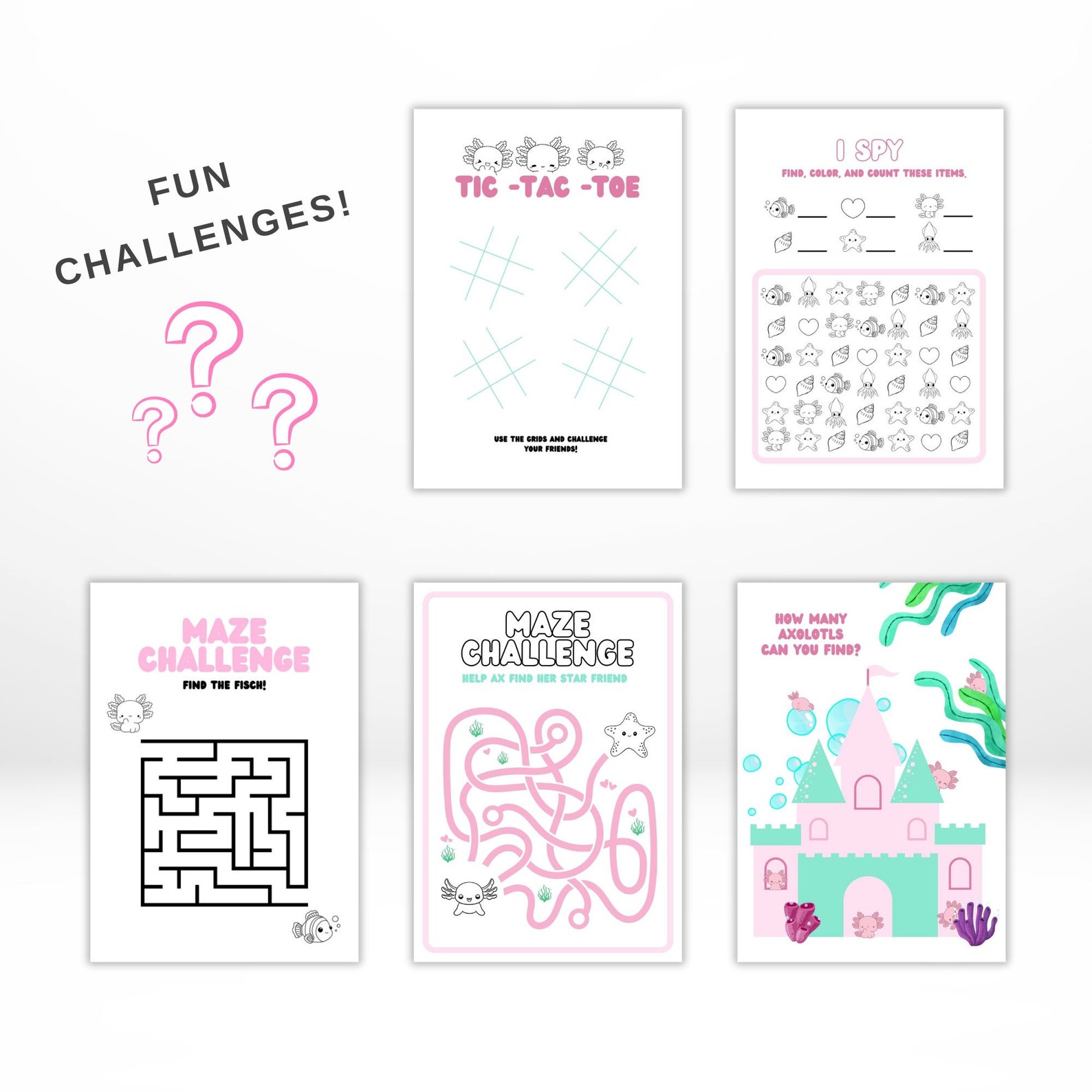 Axolotl Printable Activity and Coloring Sheets Maze Word Search ...