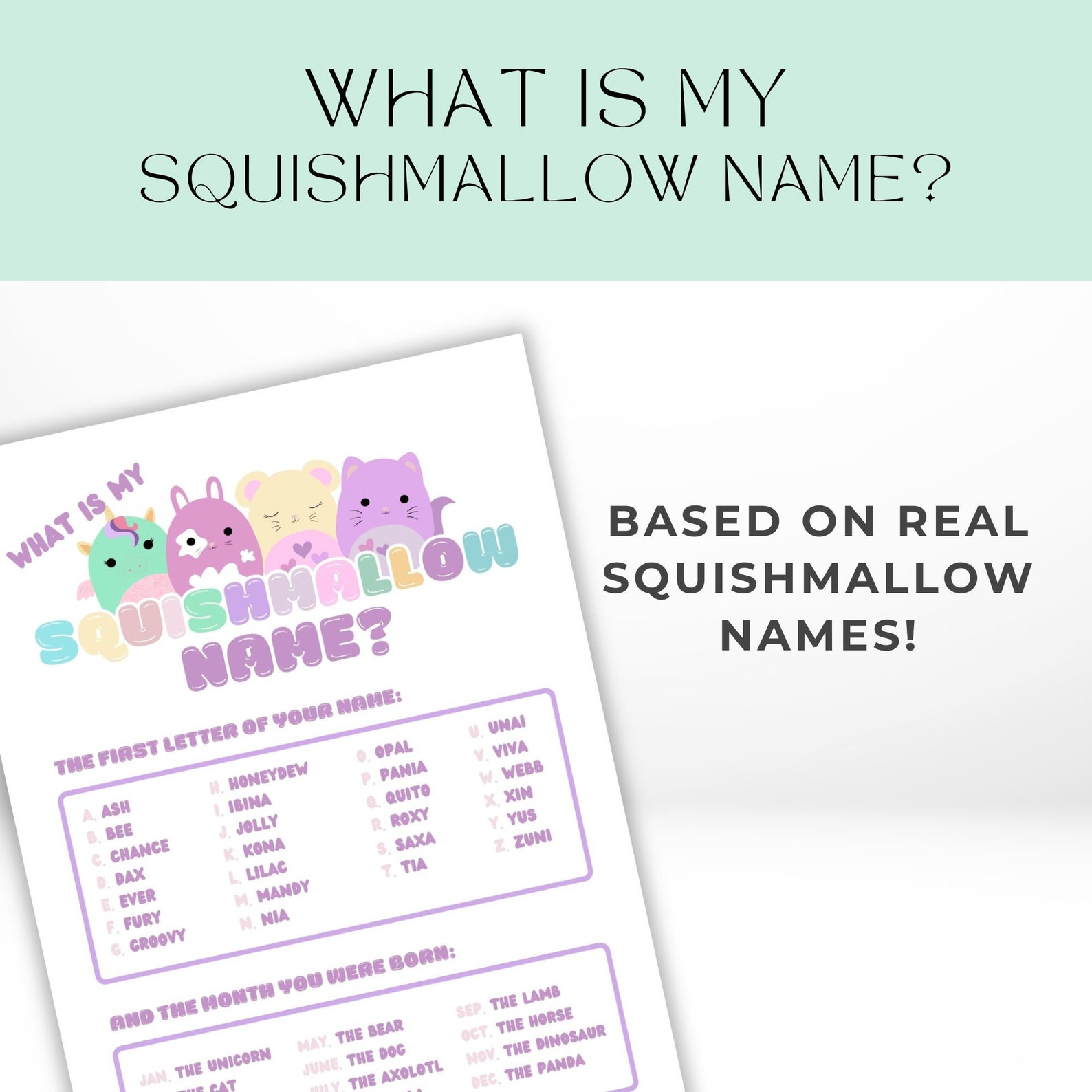 Squishmallow Birthday Party Game What's Your Squishmallow Name ...