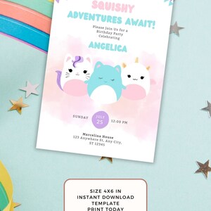 Editable Squishmallow Birthday Invitation Pink Squish on Over Instant ...