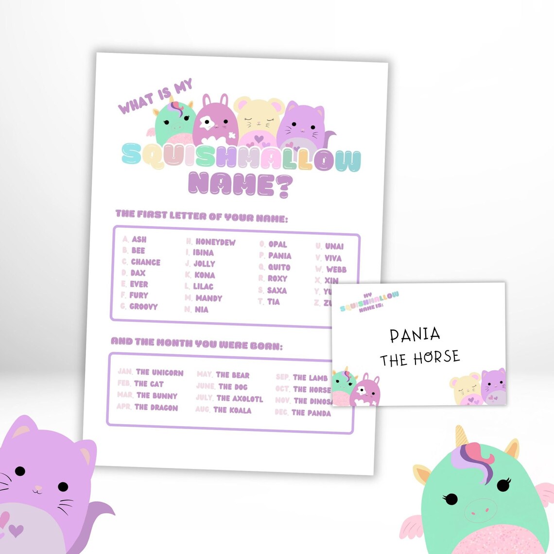 Squishmallow Birthday Party Game What's Your Squishmallow Name ...
