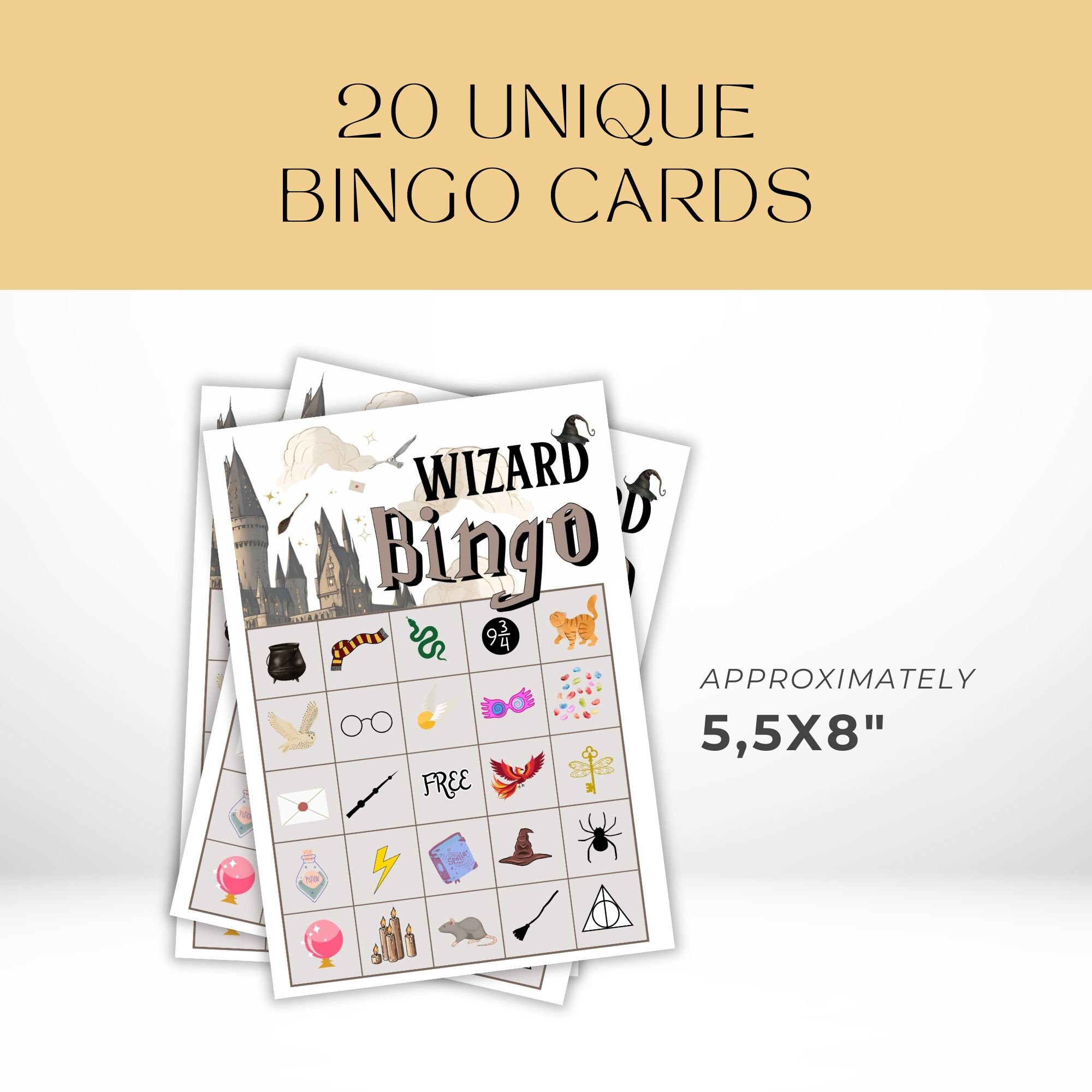 Wizard Bingo 20 Wizard Bingo Cards Wizard Party Games Magic Party Games ...