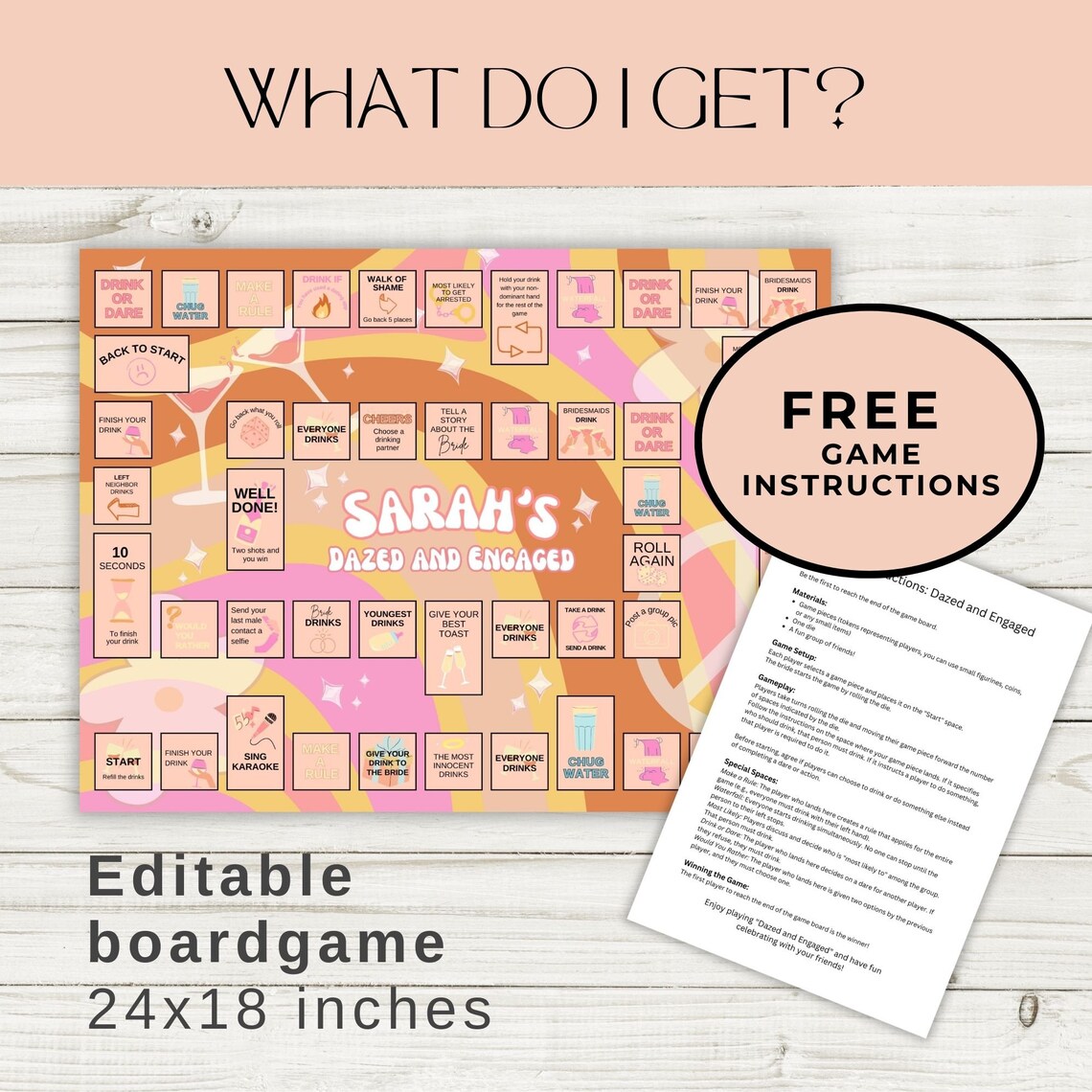 Dazed and Engaged Bachelorette Drinking Game 70s Retro Groovy Bach Party Game Template Hippie ...