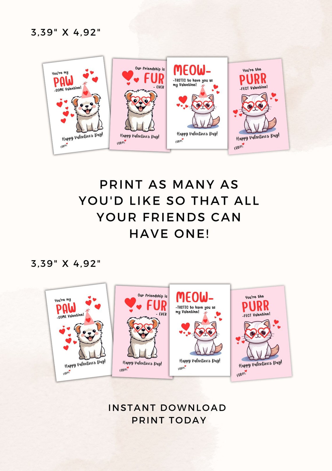 Dog Valentine's Day Cards Printable Classroom Valentine's Day Cards for ...