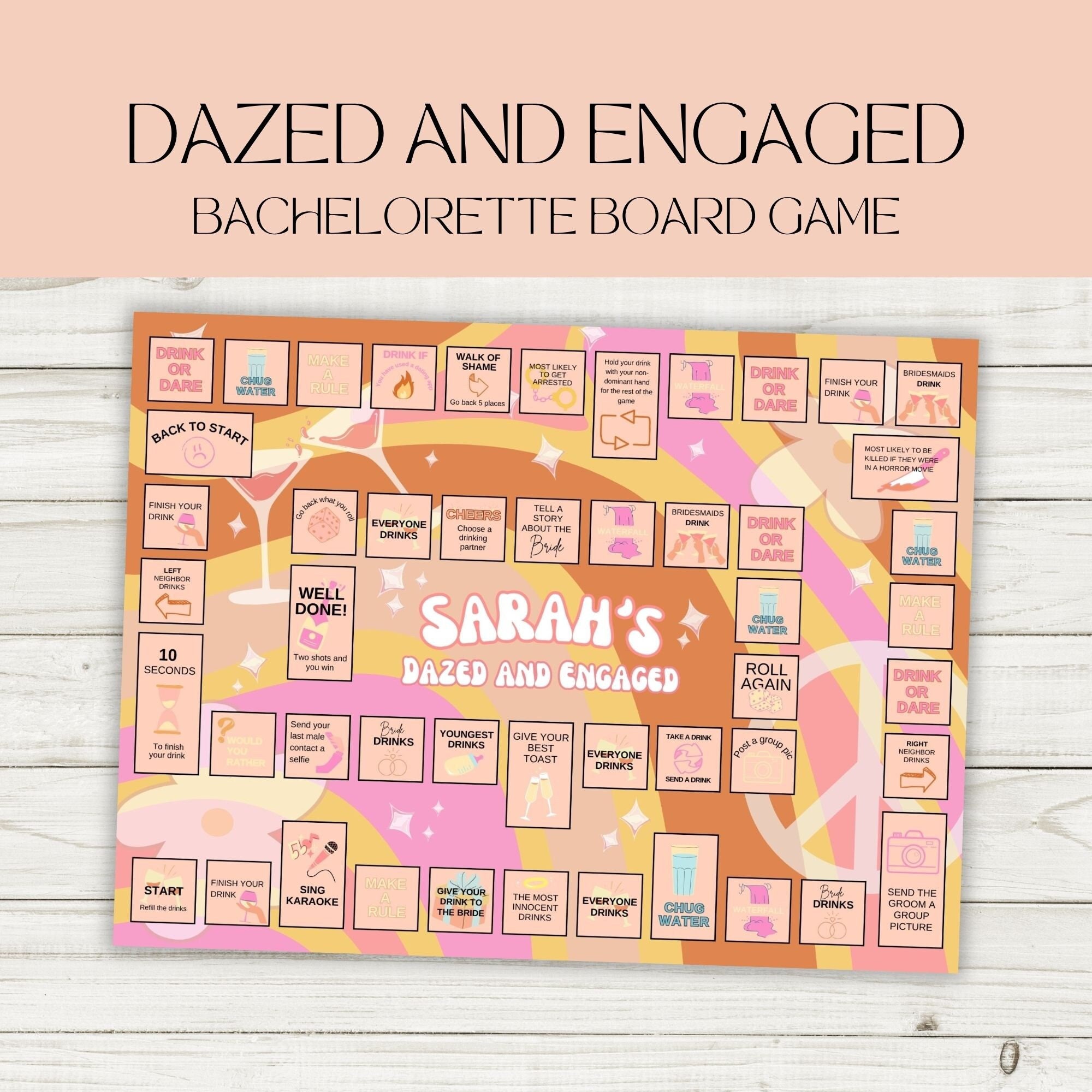 Dazed and Engaged Bachelorette Drinking Game 70s Retro Groovy Bach ...