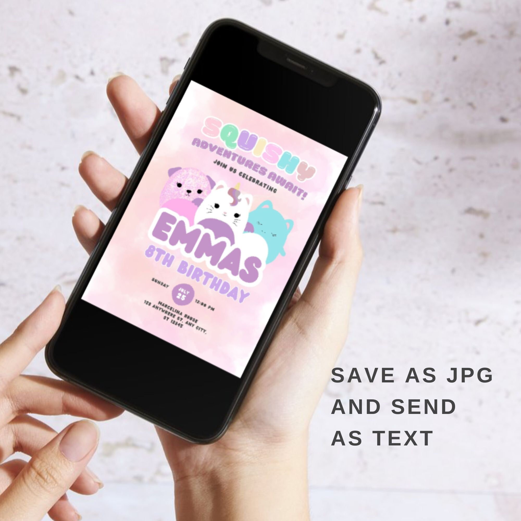 Editable Squishmallow Birthday Invitation Pink Squish on Over Instant ...