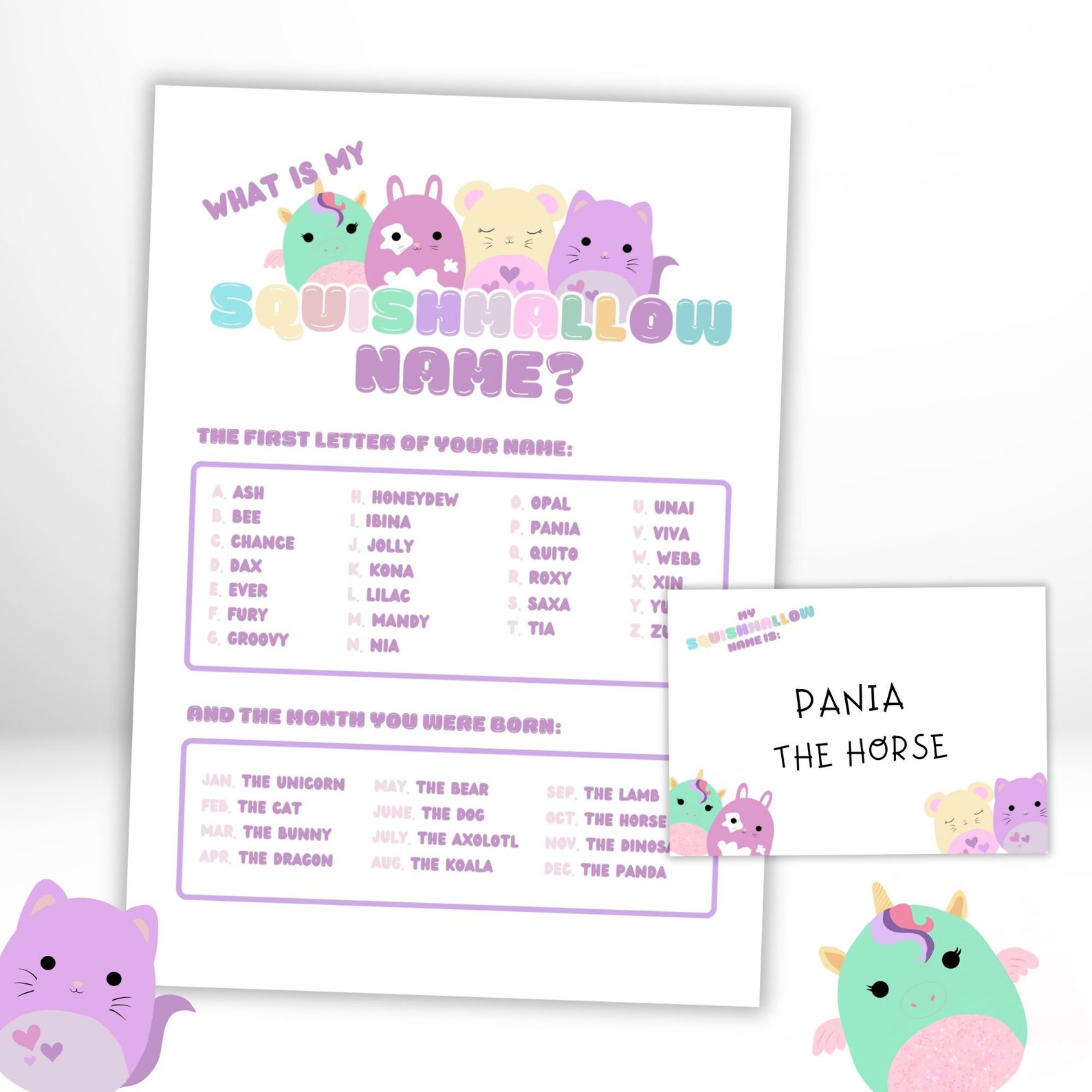 Squishmallow Birthday Party Game What's Your Squishmallow Name ...