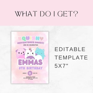 Editable Squishmallow Birthday Invitation Pink Squish on Over Instant ...