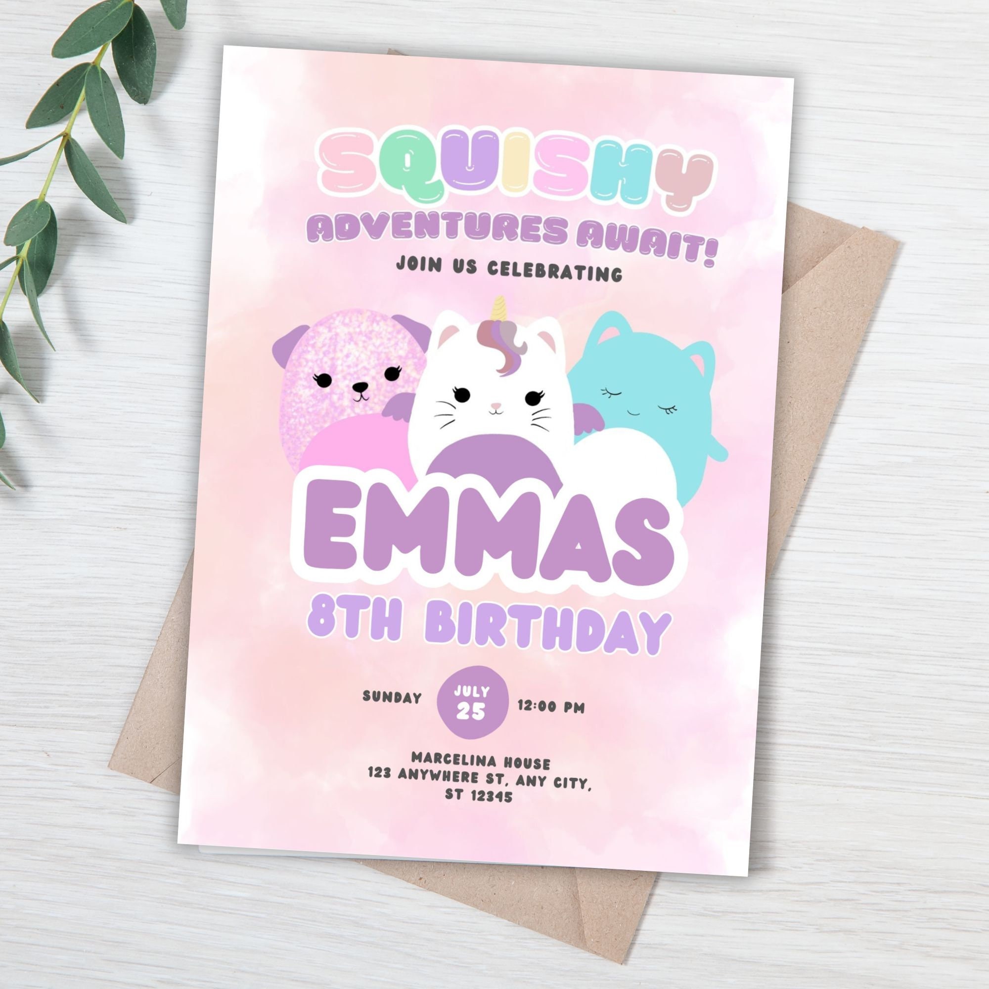Editable Squishmallow Birthday Invitation Pink Squish on Over Instant ...