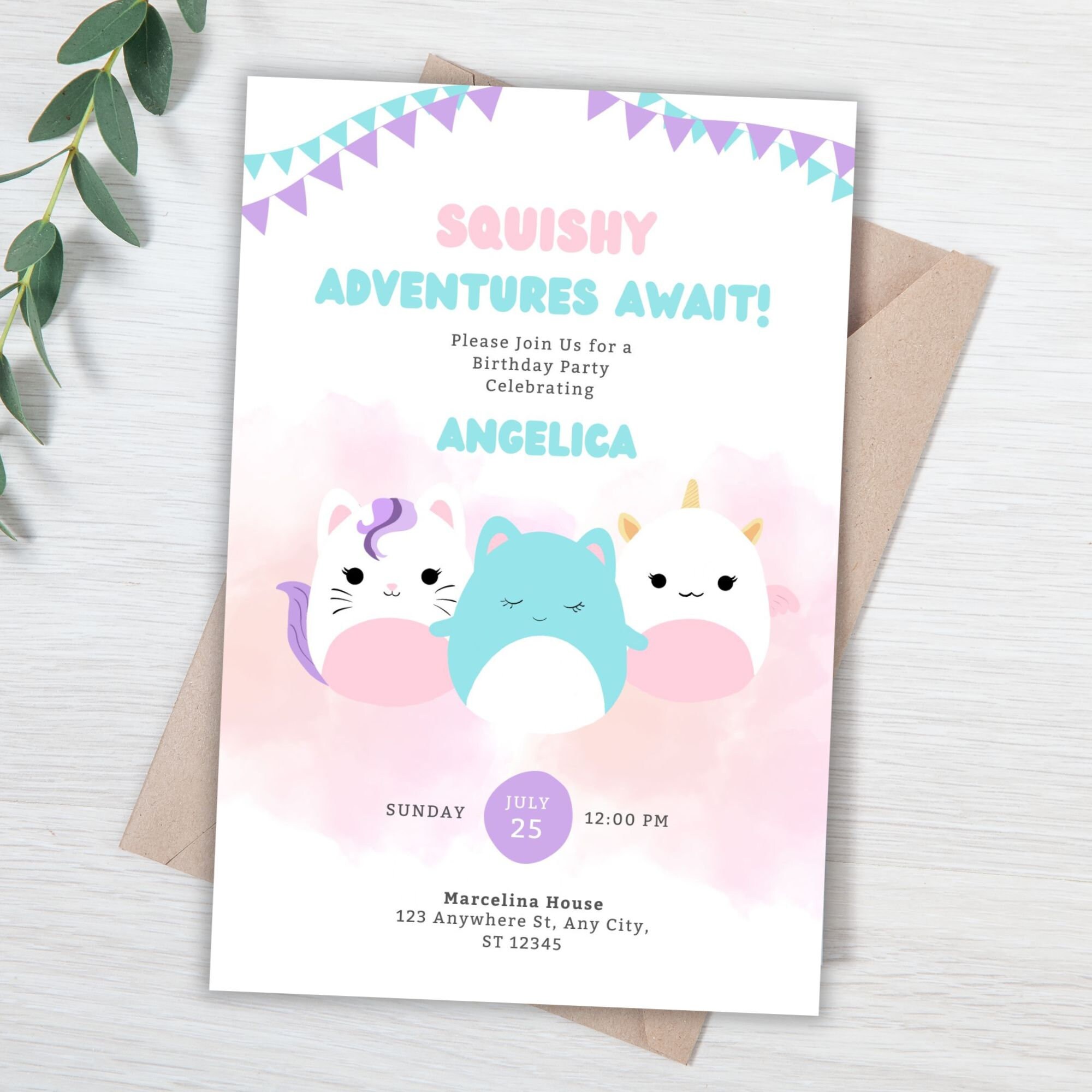Editable Squishmallow Birthday Invitation Pink Squish on Over Instant ...