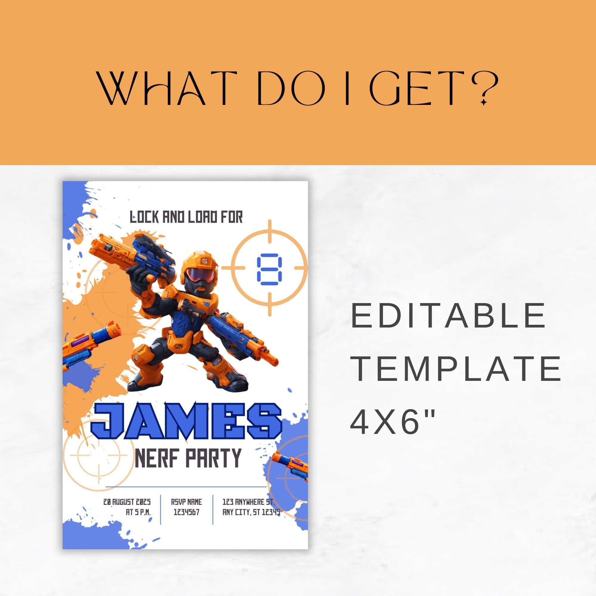 Editable Nerf Birthday Party Invitation Dart Gun Birthday Party ...