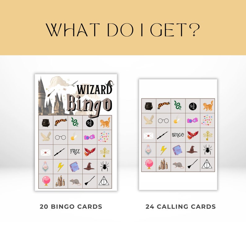 Wizard Bingo 20 Wizard Bingo Cards Wizard Party Games Magic Party Games ...