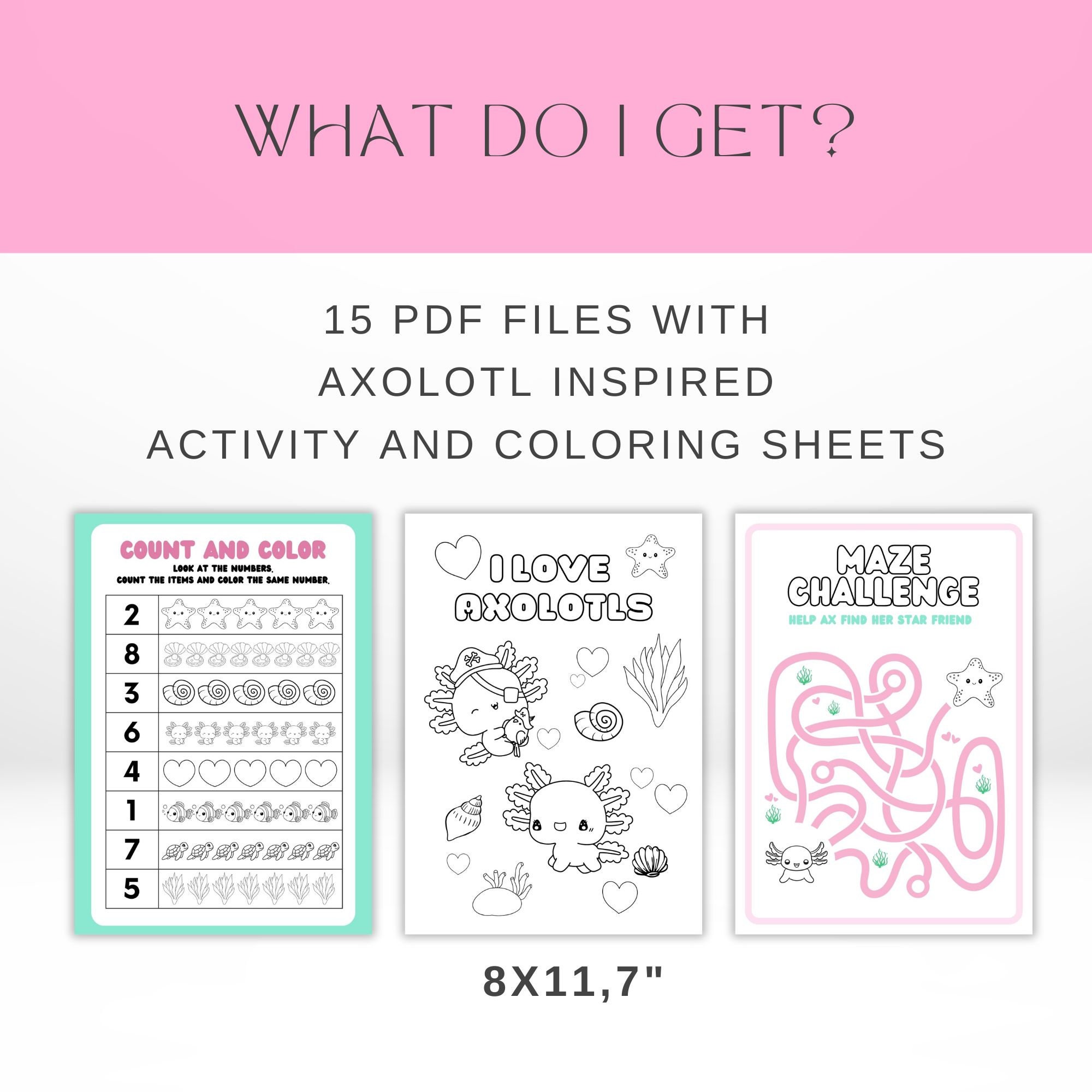 Axolotl Printable Activity and Coloring Sheets Maze Word Search ...