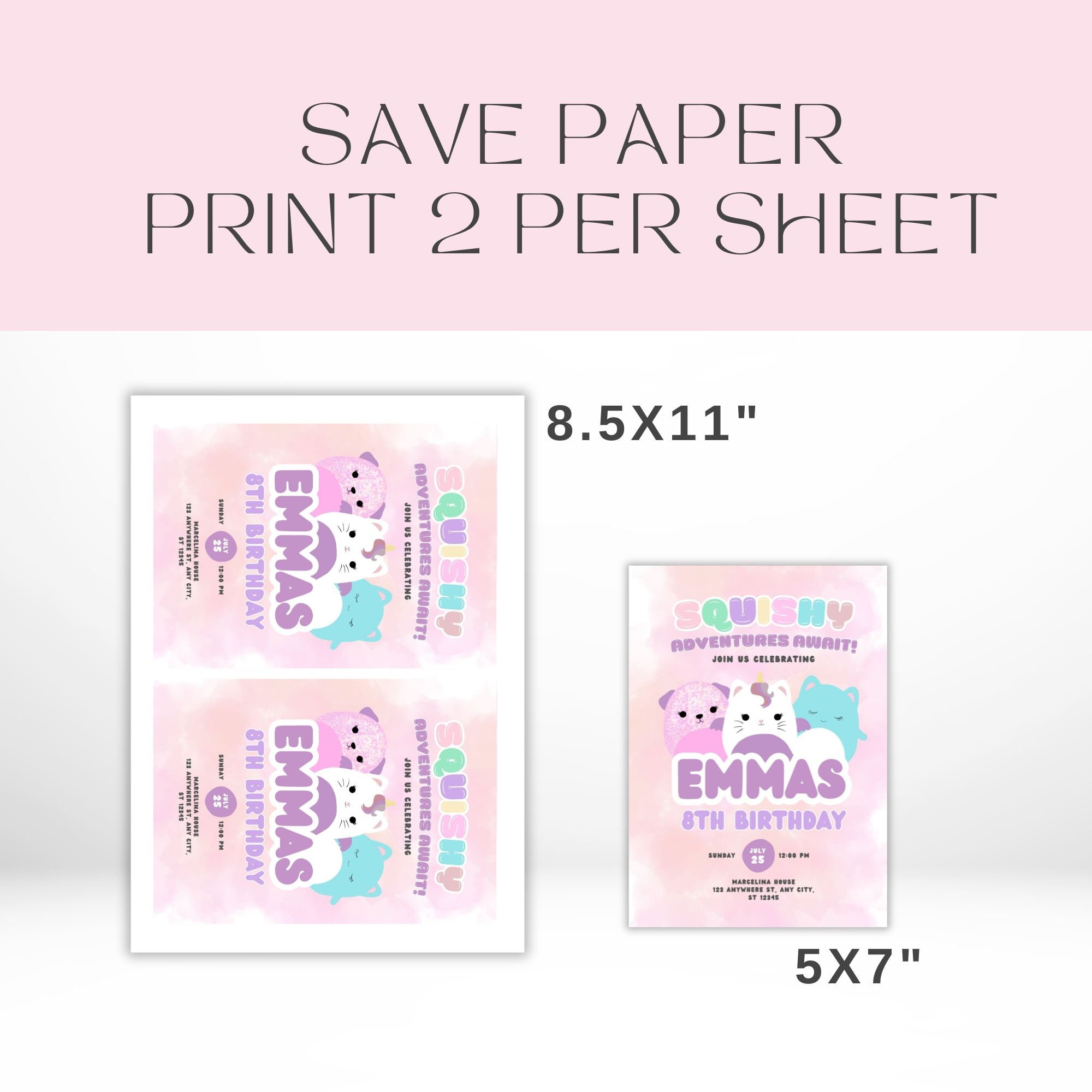 Editable Squishmallow Birthday Invitation Pink Squish on Over Instant ...
