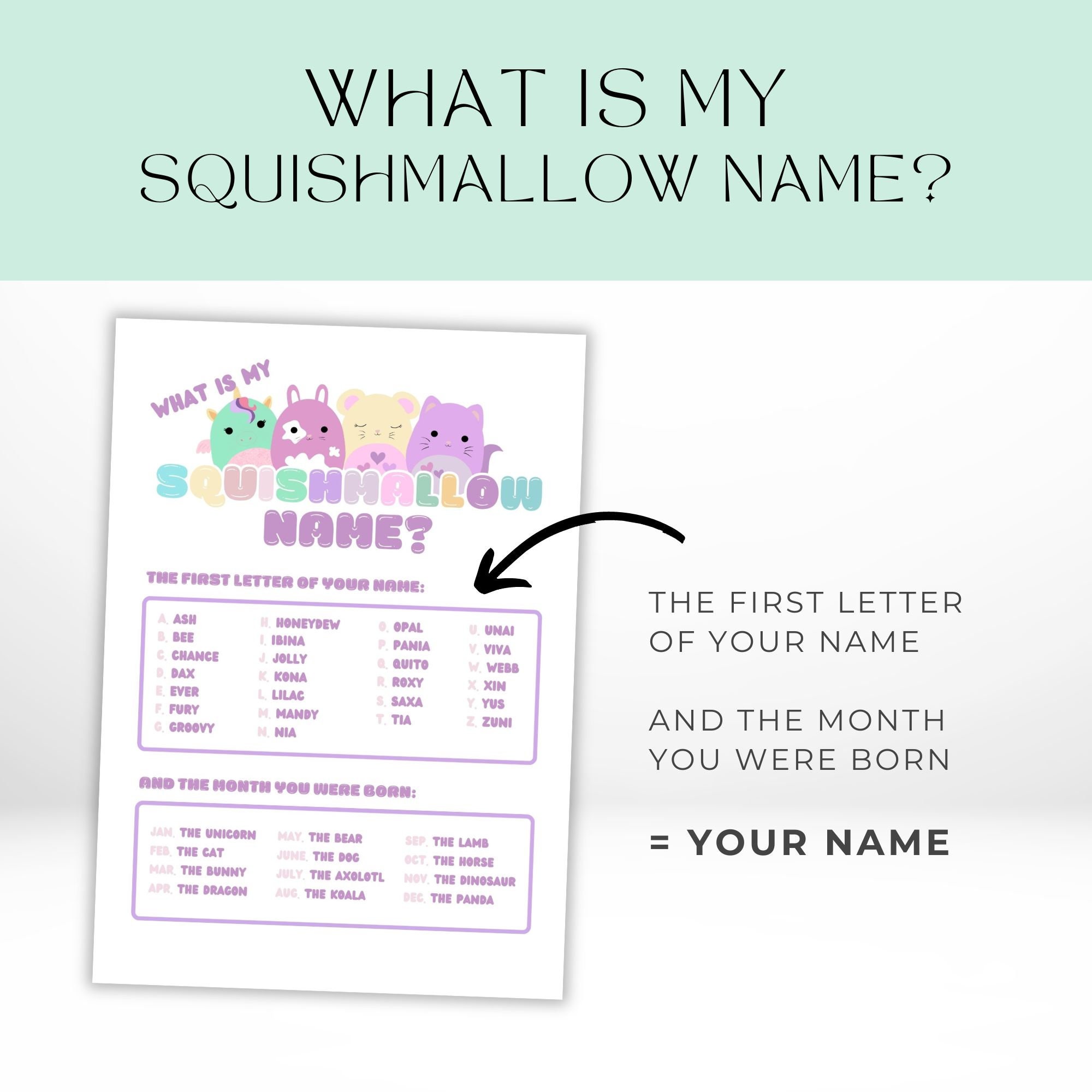 Squishmallow Birthday Party Game What's Your Squishmallow Name ...