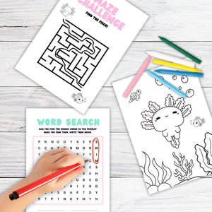 Axolotl Printable Activity and Coloring Sheets Maze Word Search ...