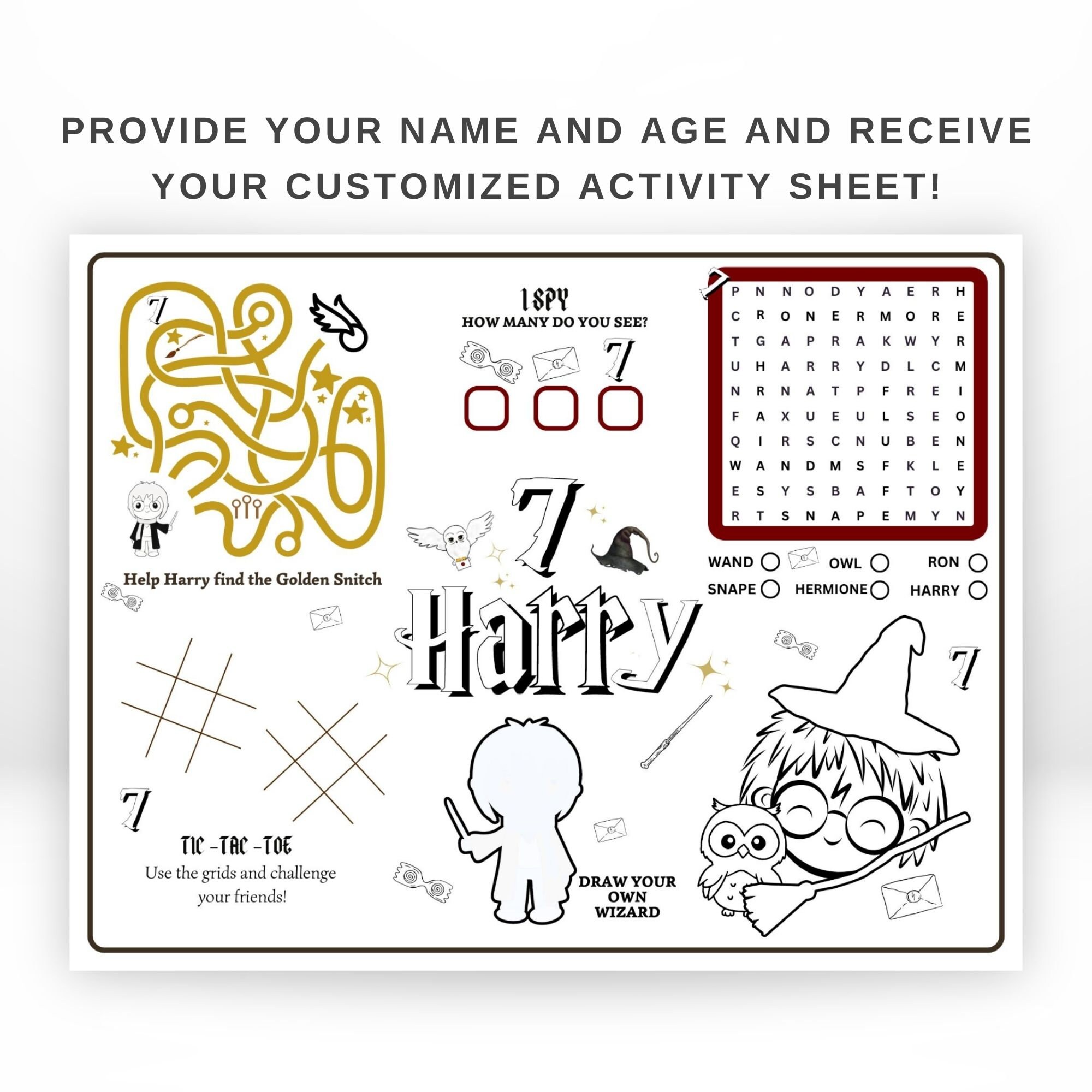 Personalized Wizard Birthday Party Activity Sheet Wizard Party Favor ...