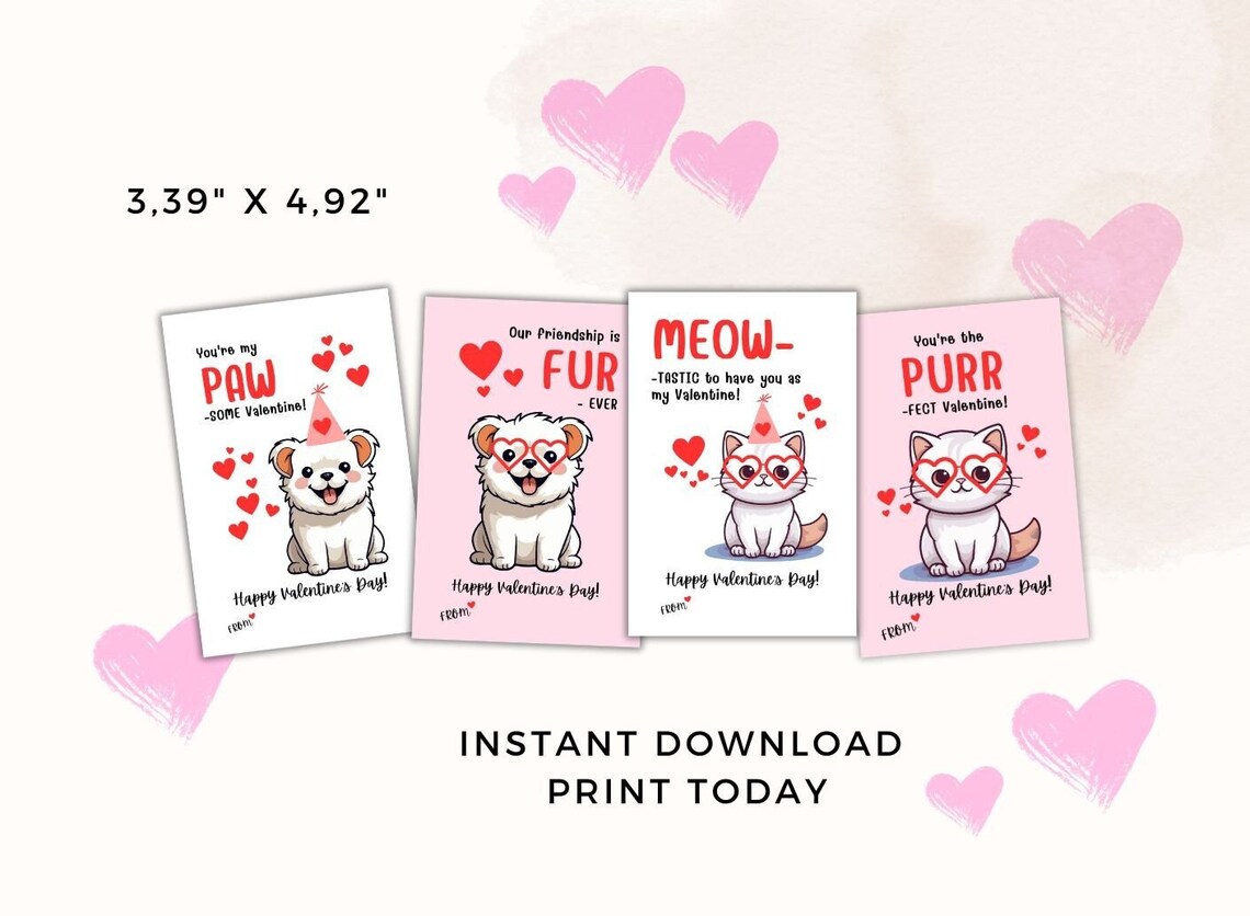 Dog Valentine's Day Cards Printable Classroom Valentine's Day Cards for ...