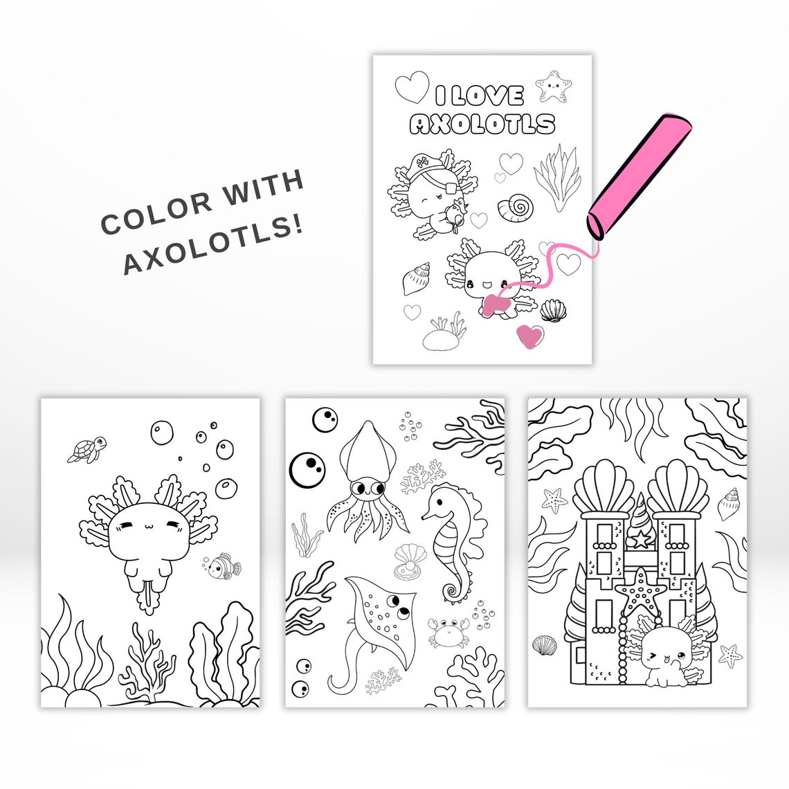 Axolotl Printable Activity and Coloring Sheets Maze Word Search ...