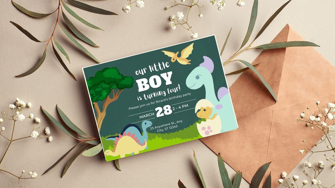 Dinosaur Themed Birthday Invitation Template - Etsy