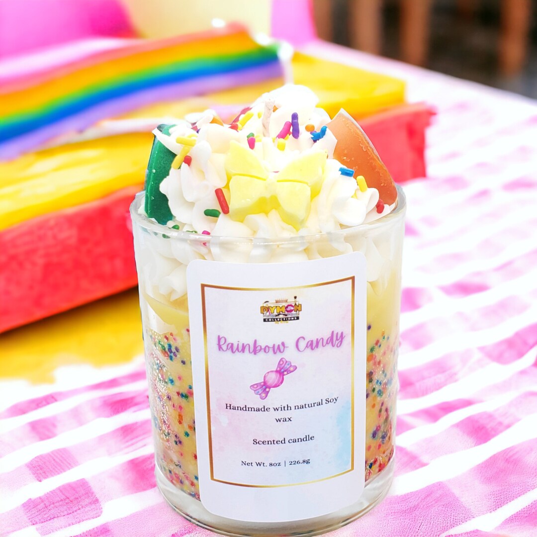 Rainbow Candy Dessert Candle, Soy Candle, Whipped Creamy Topping ...
