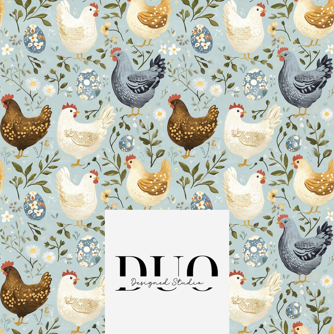 Chicken and Eggs Seamless Pattern, Farmyard Digital, Cute Chickens ...