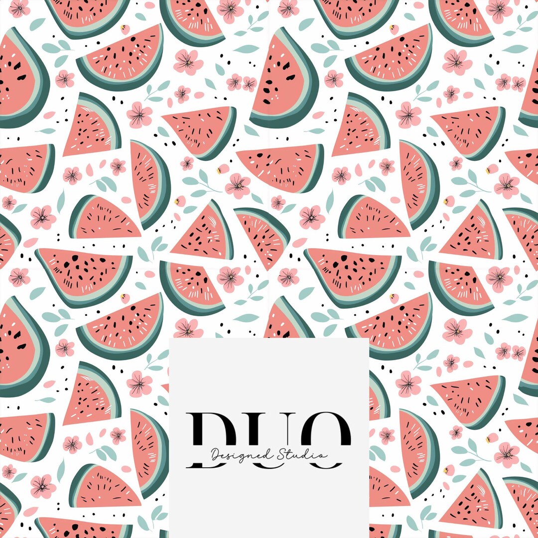 Floral Watermelon Seamless White Background Pattern, Summer Background ...