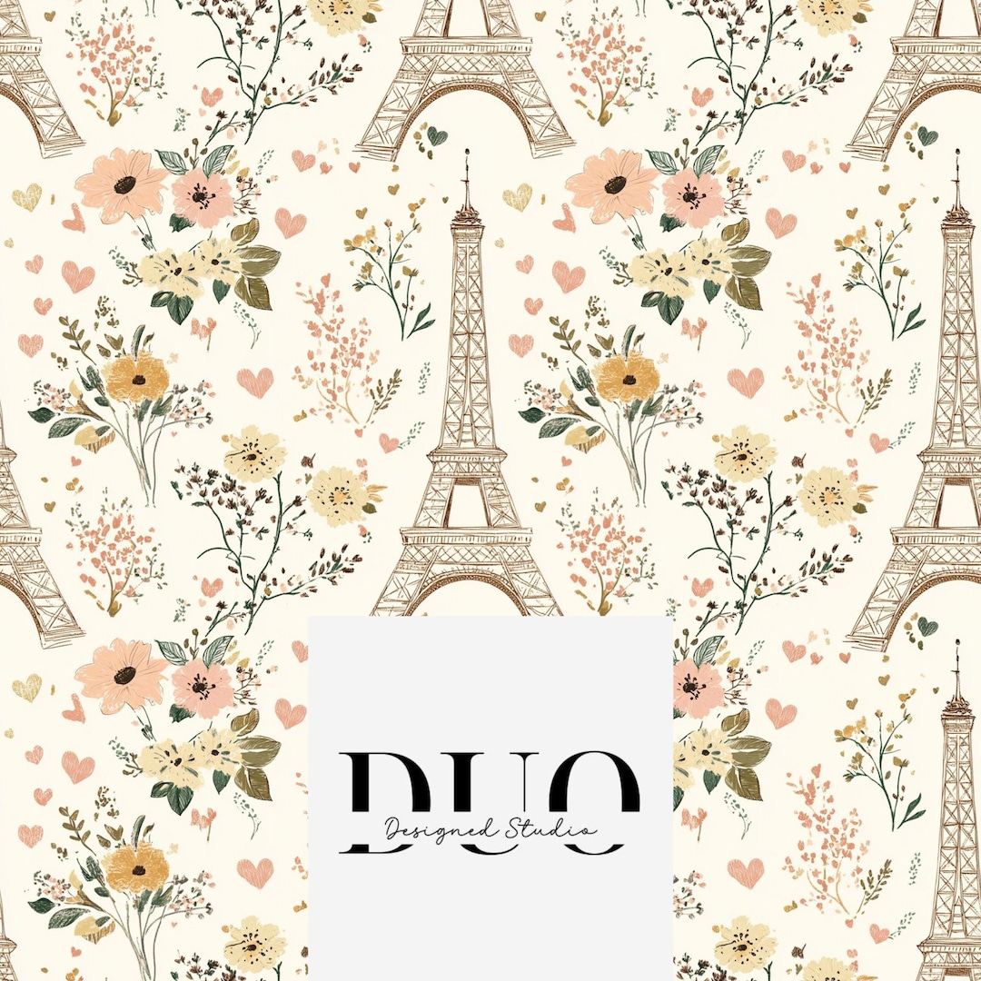 Floral Eiffel Tower Seamless Pattern, Floral Paris Seamless Digital ...