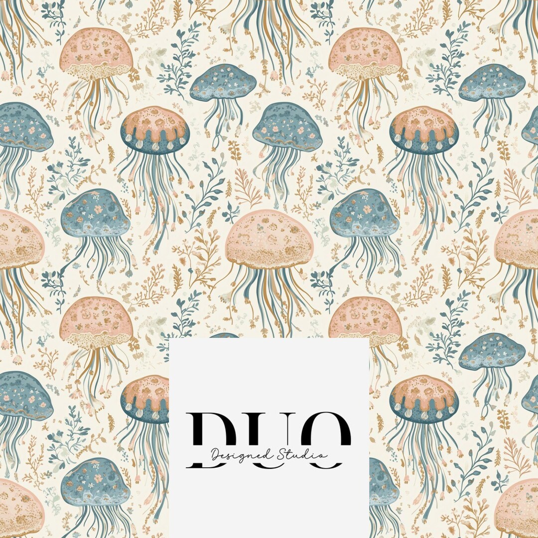 Pastel Jelly Fishes Jellyfish Seamless Pattern, Repeat Tile Surface ...