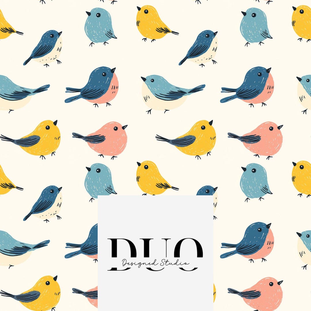 Hand Drawn Vibrant Birds Seamless Pattern, Repeat Surface Pattern ...