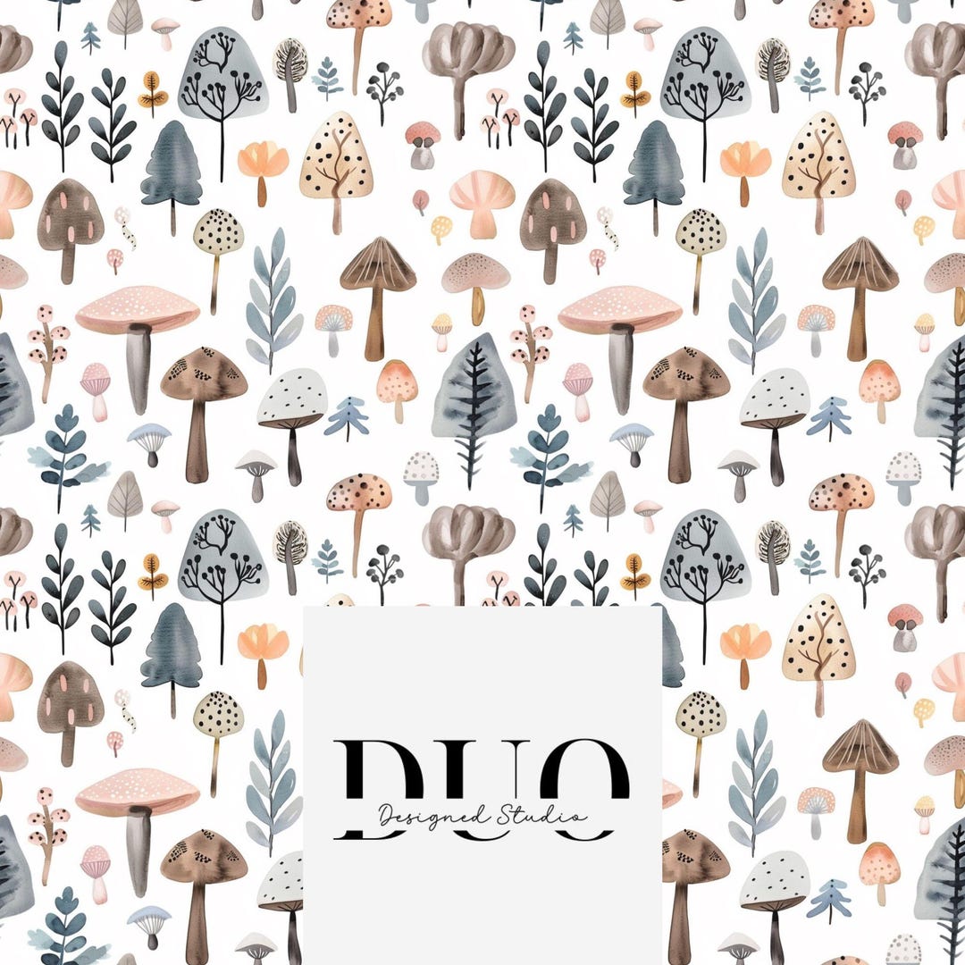 Pastel Mushrooms Forest Seamless Pattern, Toadstools Seamless Repeat ...
