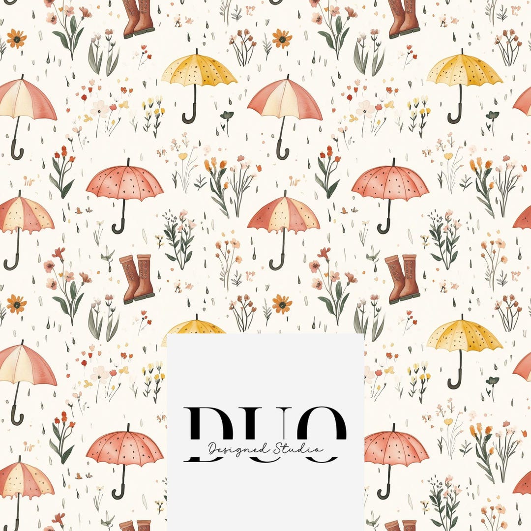Rainy Spring Umbrellas Seamless Pattern, April Showers Background ...