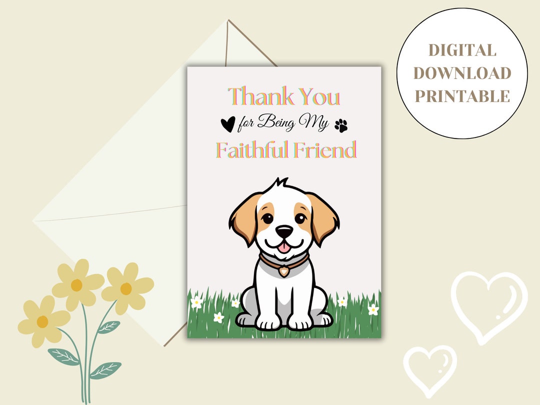 Thank You Card, Gratitude Card, Digital Printable Card, Dog Lover Card ...
