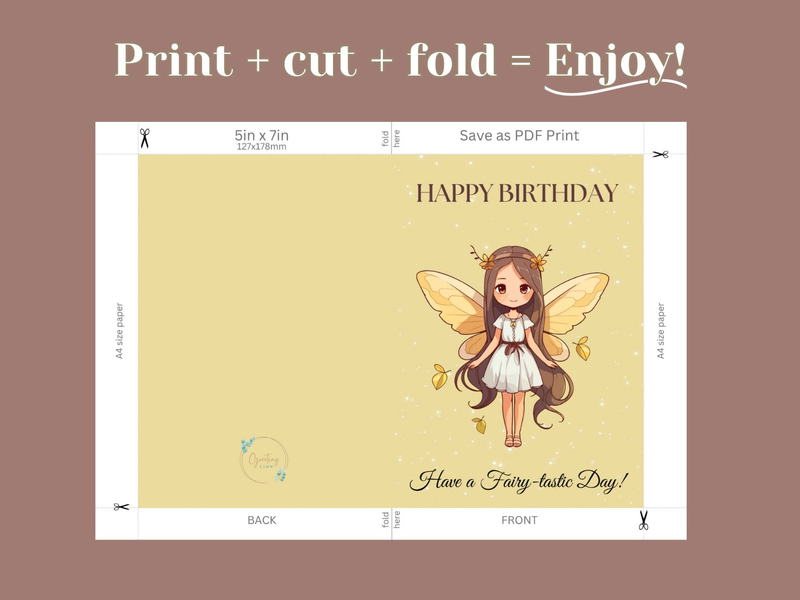 Happy Birthday for Kids, Digital Printable Fairy Card, Happy Birthday ...