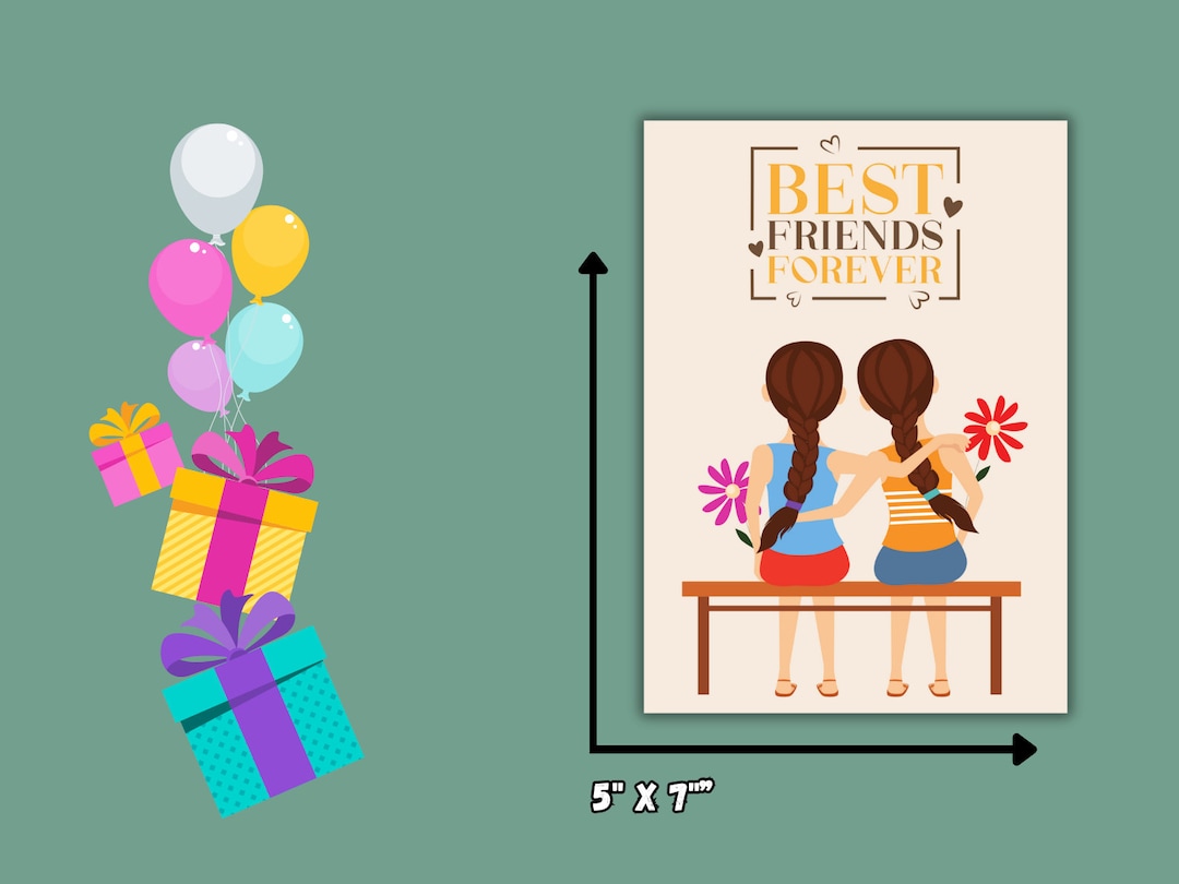 Best Friends Card, Digital Printable Card, Besties Card, Frienship Card ...