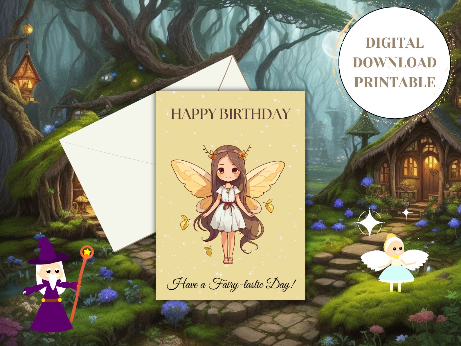 Happy Birthday for Kids, Digital Printable Fairy Card, Happy Birthday ...