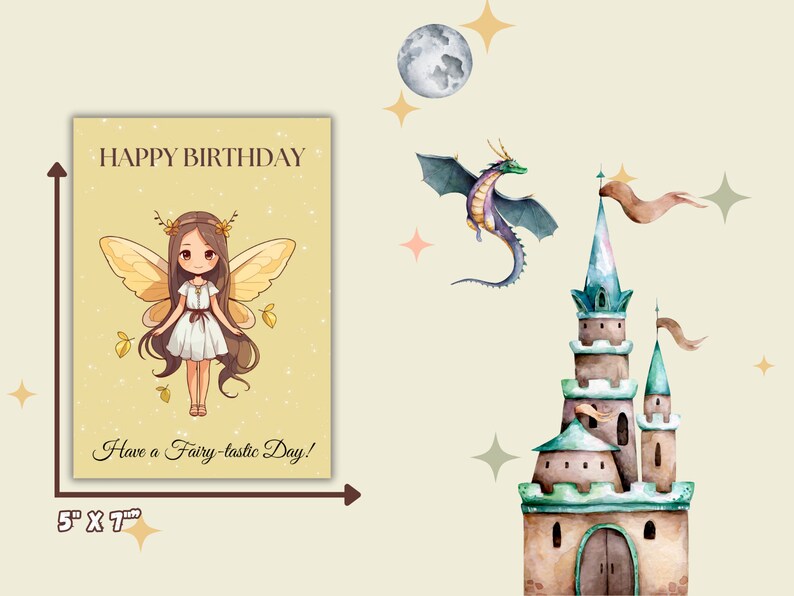 Happy Birthday for Kids, Digital Printable Fairy Card, Happy Birthday ...