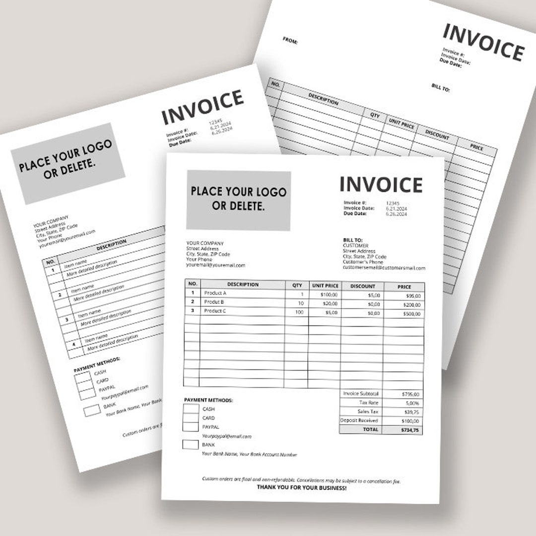 Easy-to-fill Invoice Template Form for Product and Service Sales - Etsy