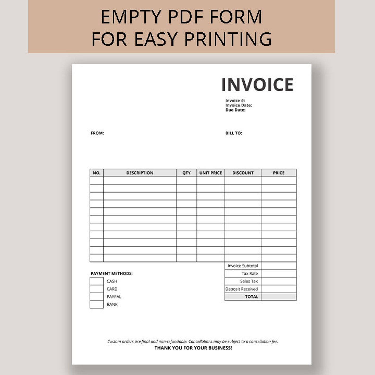Easy-to-fill Invoice Template Form for Product and Service Sales - Etsy