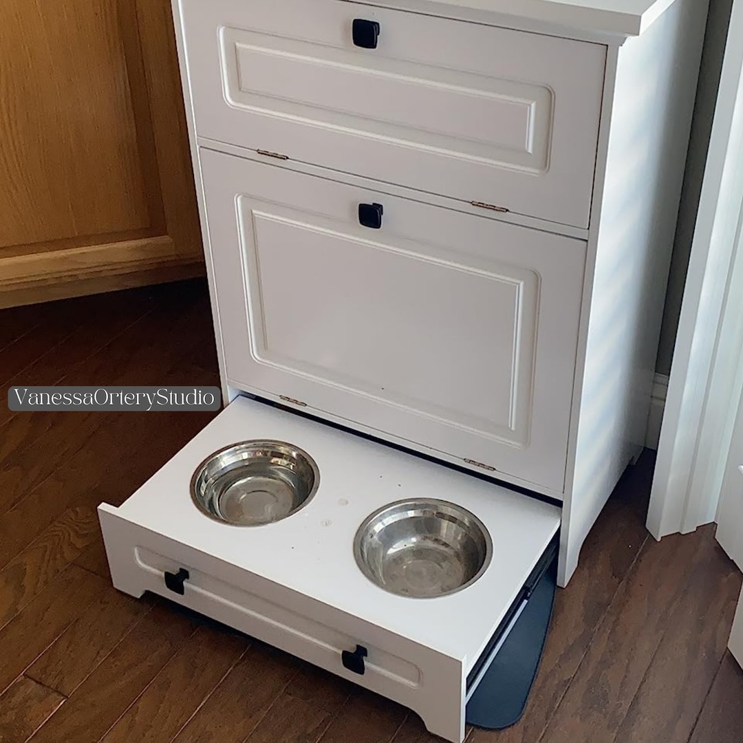 Dog Feeder Station With Storage Raised Dog Bowl Stand With Dog Food ...