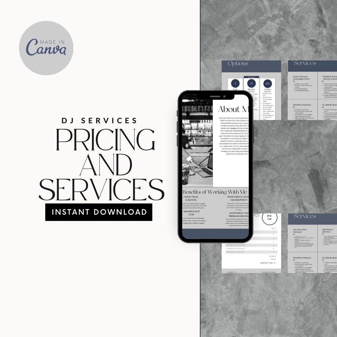 Professional DJ Service Bundle Editable Templates for Pricing, Services ...