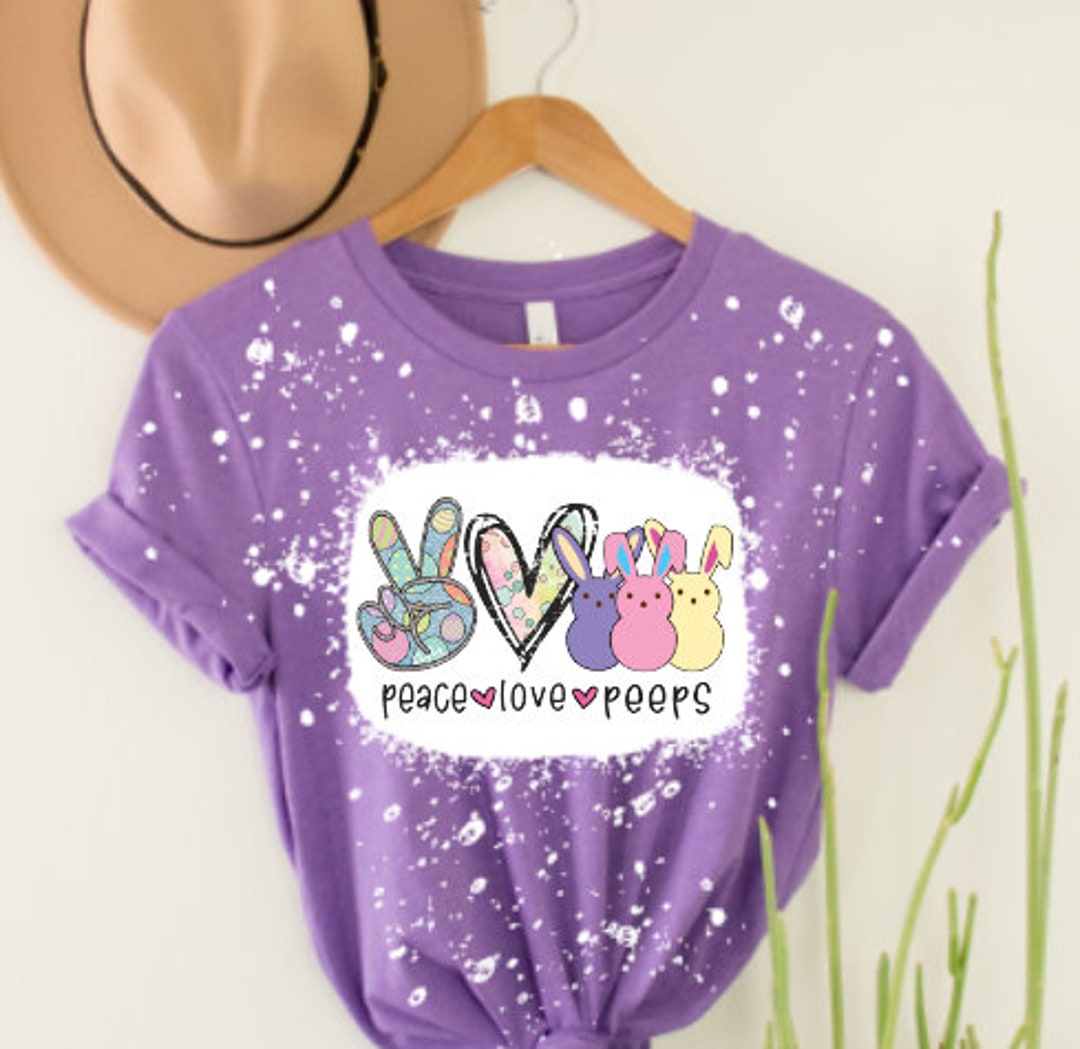 Custom Peace, Love, Easter Unisex Adult Bleached Tee, Bleached Easter ...
