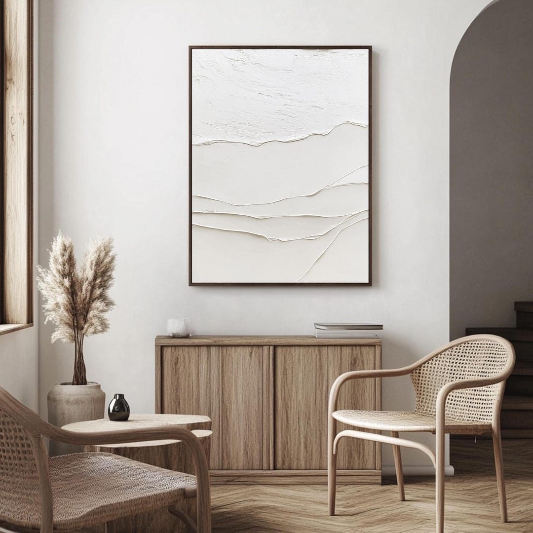 Large 3D White Textured Abstract Painting: Minimalist Wall Art - Etsy