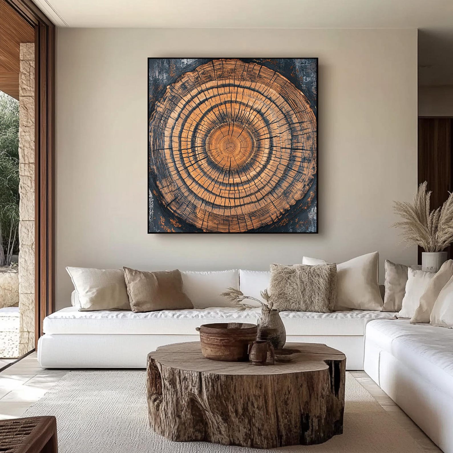 Large Tree Ring Oil Painting on Canvas: Abstract Wood Texture Wall Art ...
